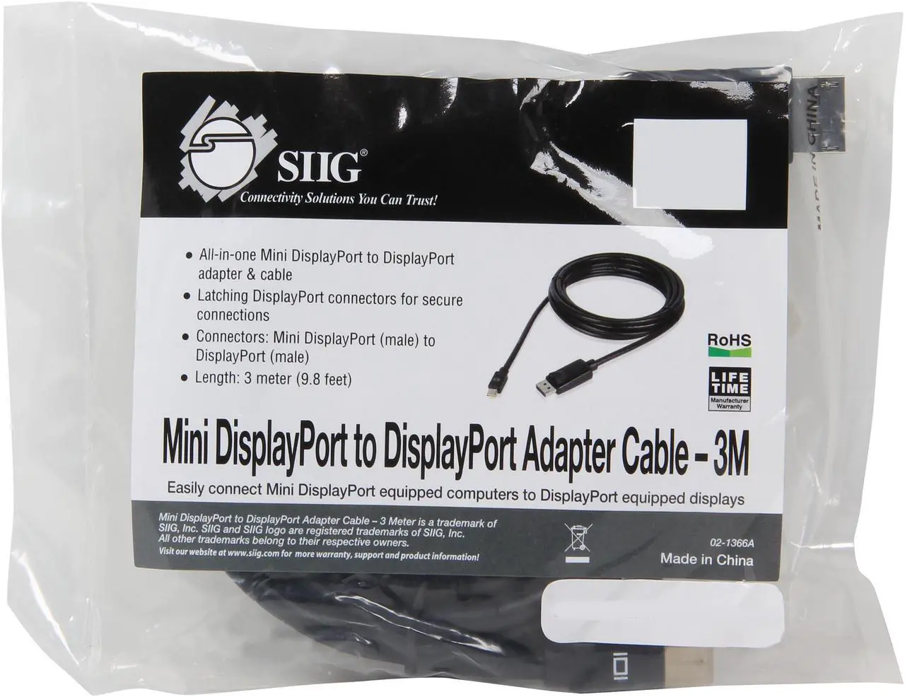 SIIG Model CB-DP0F11-S1 Mini DisplayPort to DisplayPort Adapter Cable ...