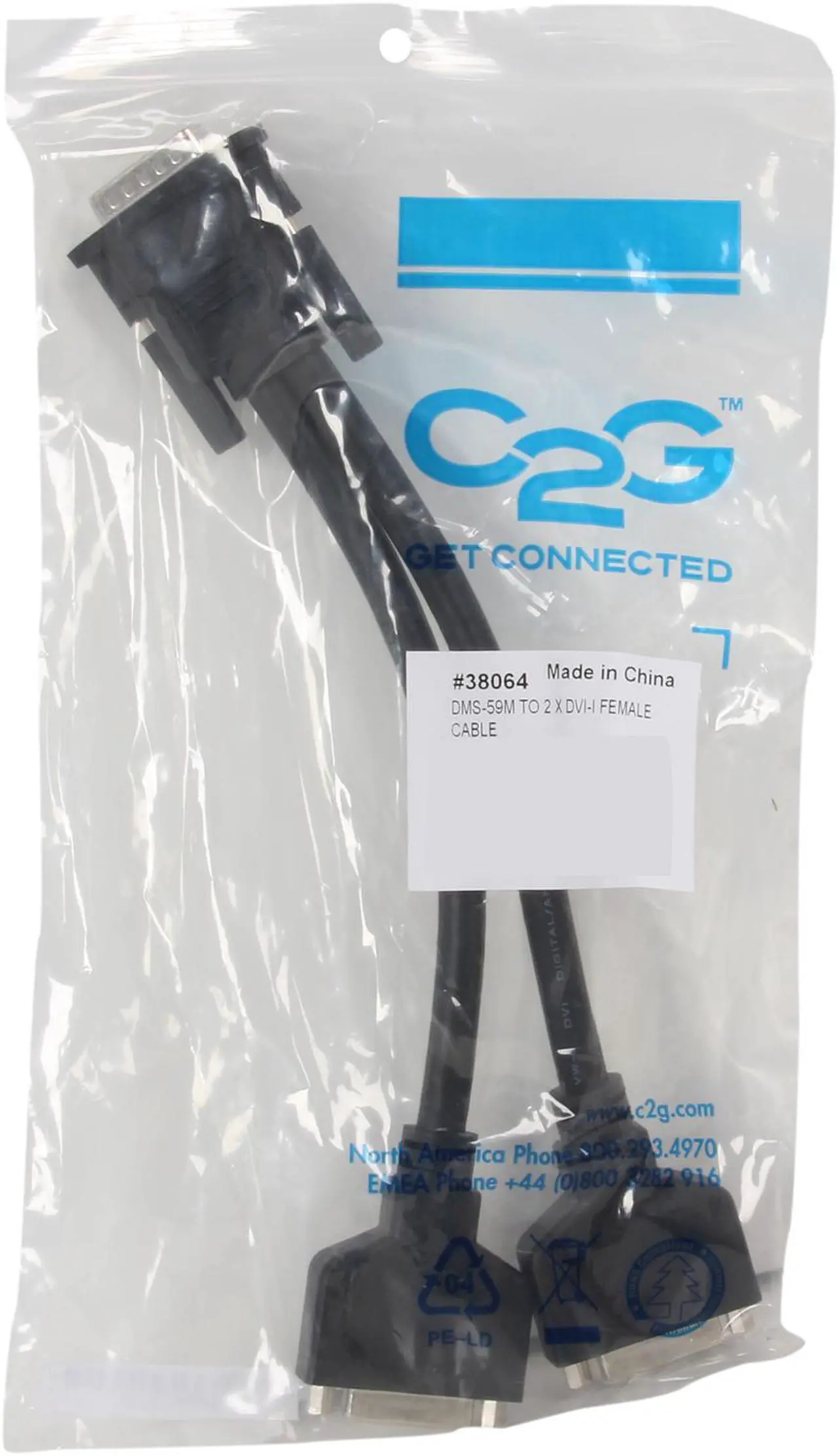 C2G 38064 One LFH-59 (DMS-59) Male to Two DVI-I Female Cable, Black (9 ...