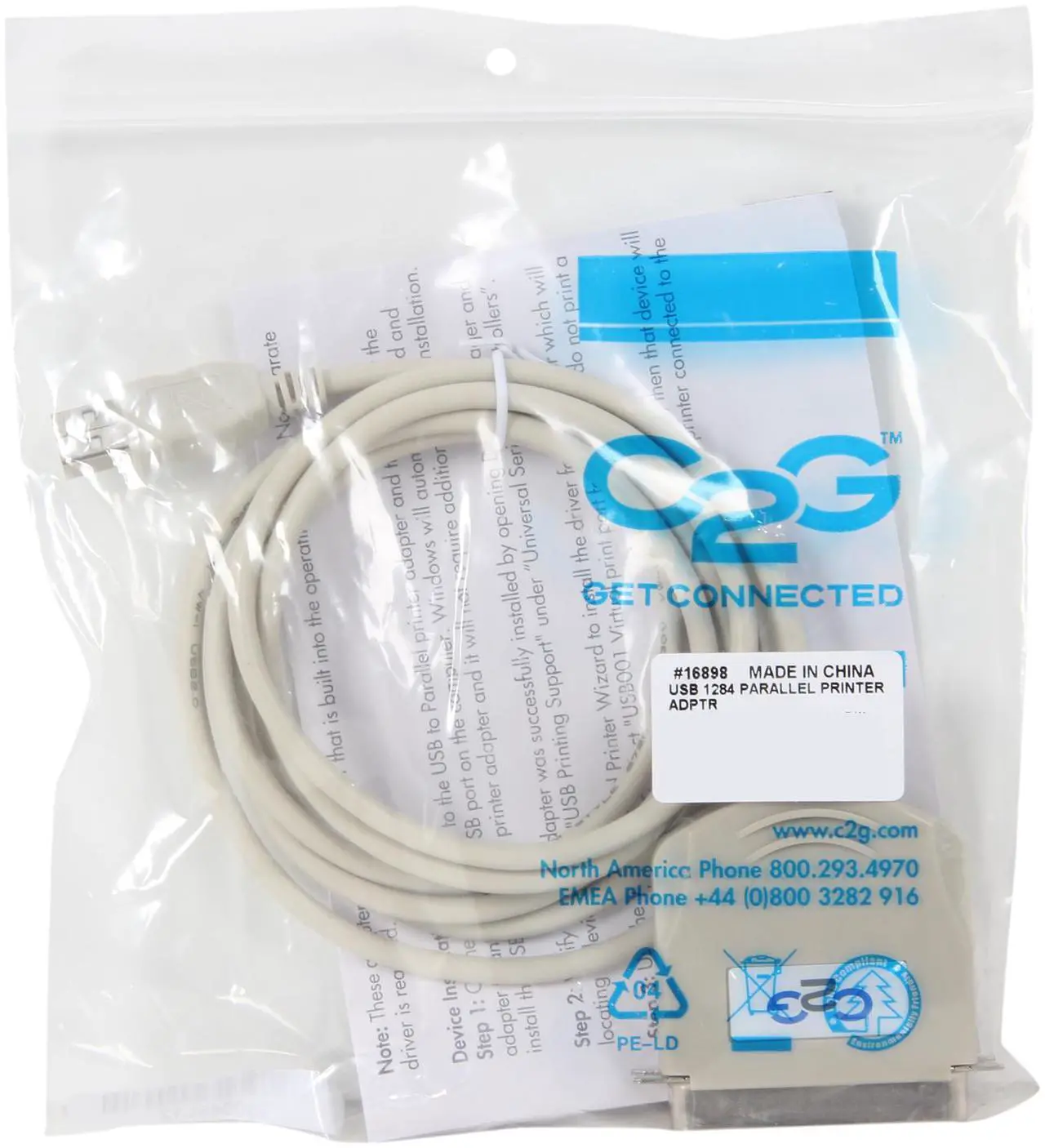 C2G 16898 USB to Centronics 36 (C36) Parallel Printer Adapter Cable ...