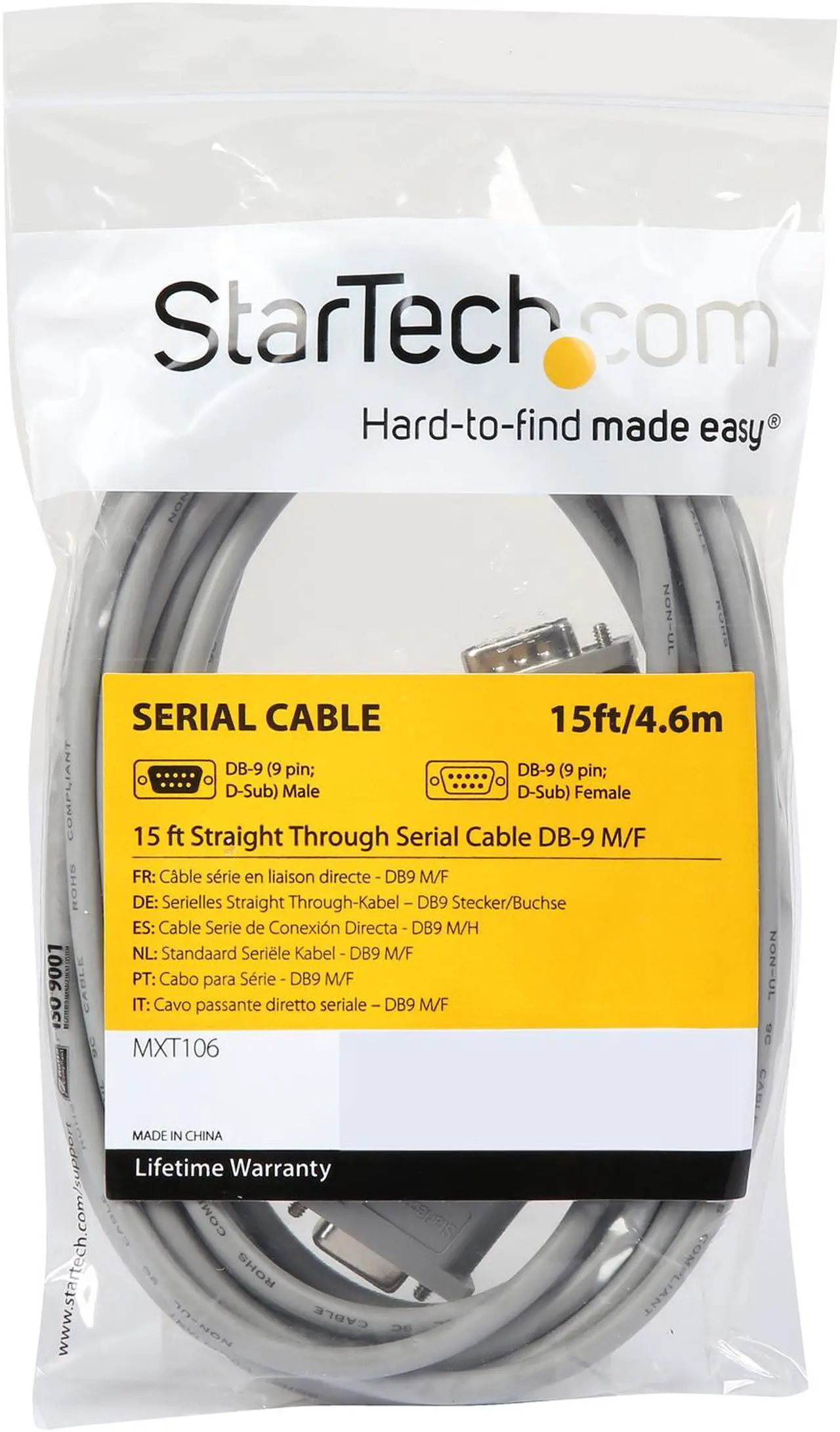 StarTech.com Model MXT106 15 ft. Straight Through Serial Cable - DB9 M ...