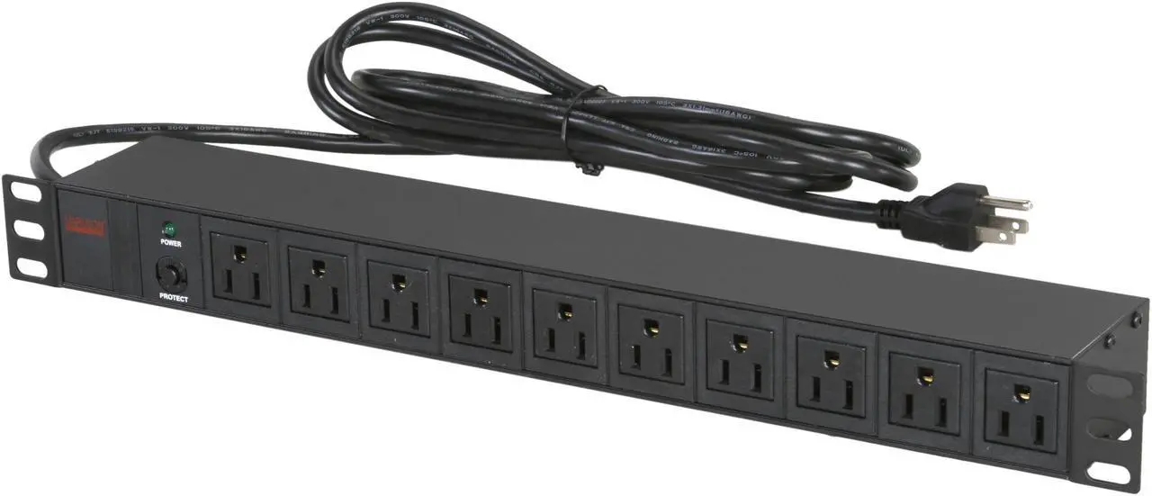 MARUSON Basic PDU, 10 Outlets (5-15R), 120V, 5-15P Plug, 1U Horizontal ...