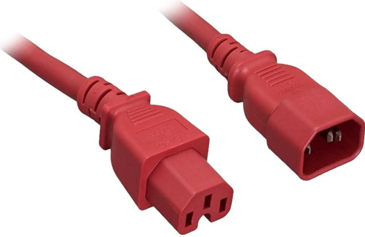 Nippon Labs 14 AWG IEC320 C14/C15 Power Cord, SJT, 15A/250V, IEC-60320-C15 to IEC-60320-C14 Red ...