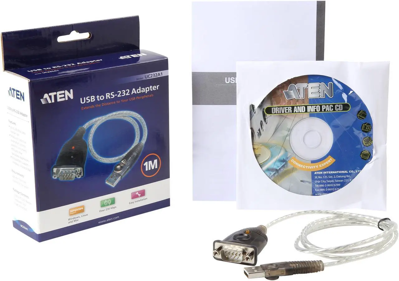ATEN UC232A1 USB to PDA/Serial (DB9) Adapter w/ PC & Mac Drivers 100cm ...