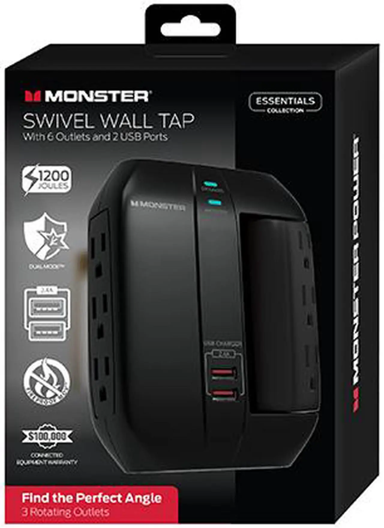 MONSTER MWS1-1002-CAN 6 Outlet + 2 USB-A Outlets 1200 Joules Essentials ...