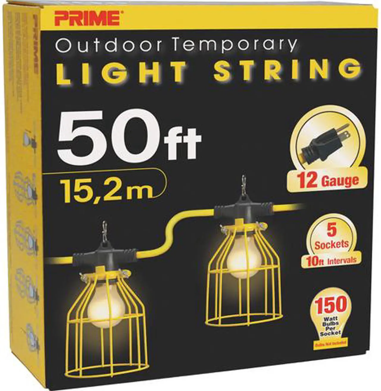 Prime Wire Model LSUGM830 50 ft. 12/3 SJTW Temporary Light Strip With ...