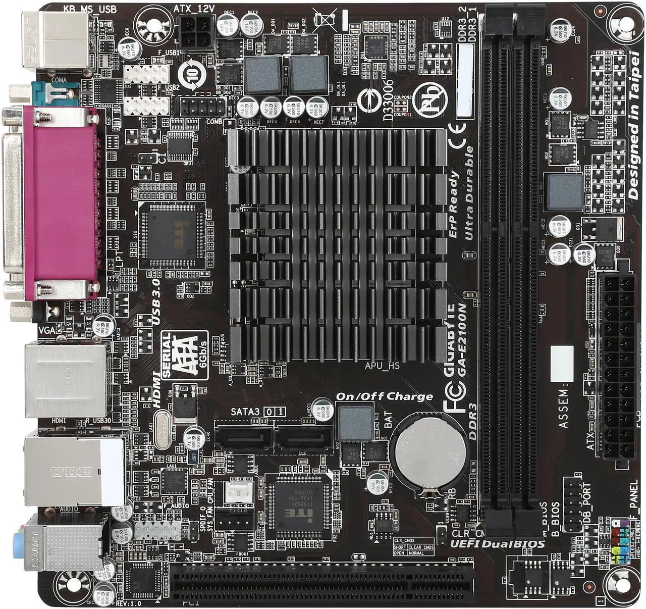 GIGABYTE GA-E2100N AMD E1-2100 APU 1.0GHz Mini ITX Motherboard / CPU ...