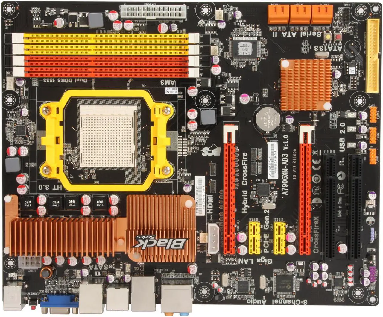 ECS BLACK SERIES A790GXM-AD3 AM3 AMD 790GX HDMI ATX AMD Motherboard ...