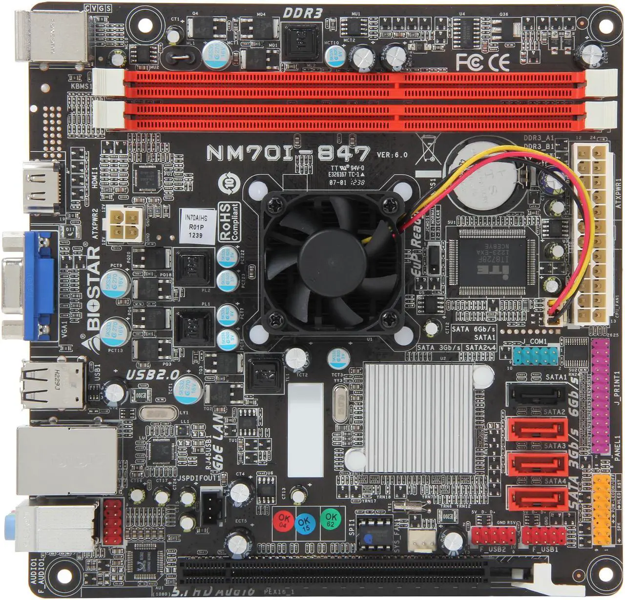 BIOSTAR NM70I-847 Intel Celeron 847 1.1GHz 2C/2T Mini ITX Motherboard ...