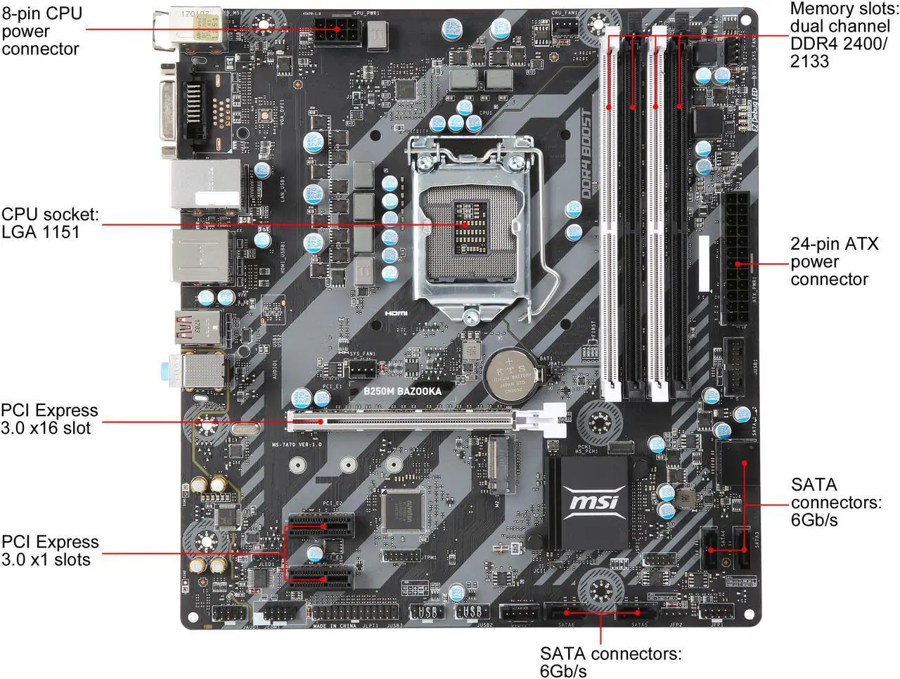 Refurbished: MSI B250M BAZOOKA LGA 1151 Micro ATX Motherboards - Intel ...