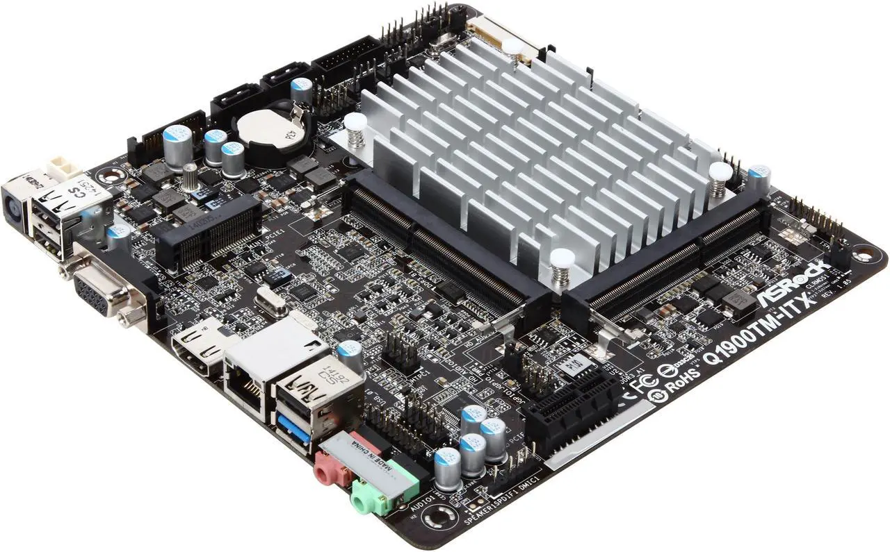 ASRock Q1900TM-ITX Intel Quad-Core Processor J1900 (2 GHz) Thin Mini-ITX Motherboard / CPU / VGA ...