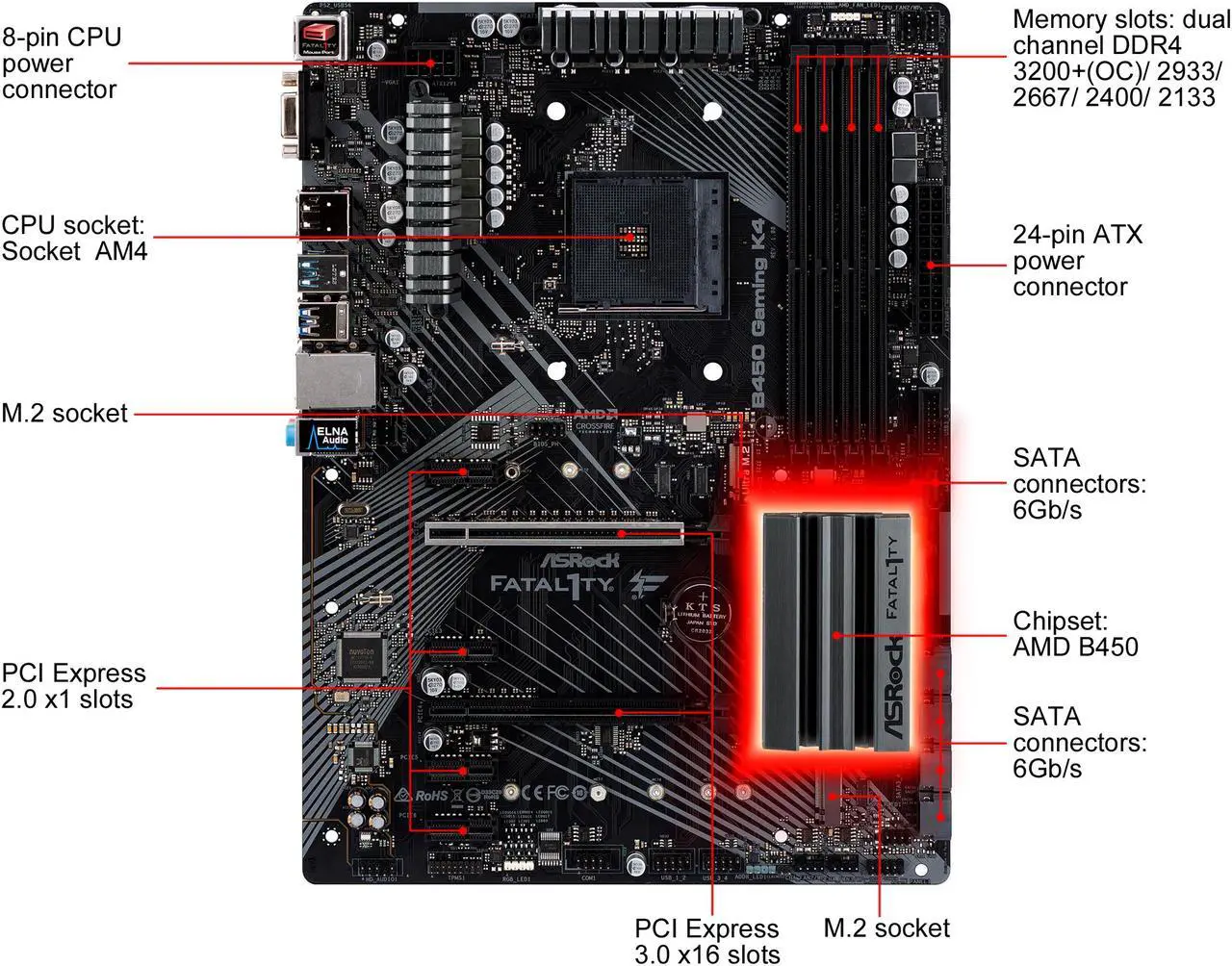 Open Box: ASRock Fatal1ty B450 GAMING K4 AM4 ATX AMD Motherboard ...