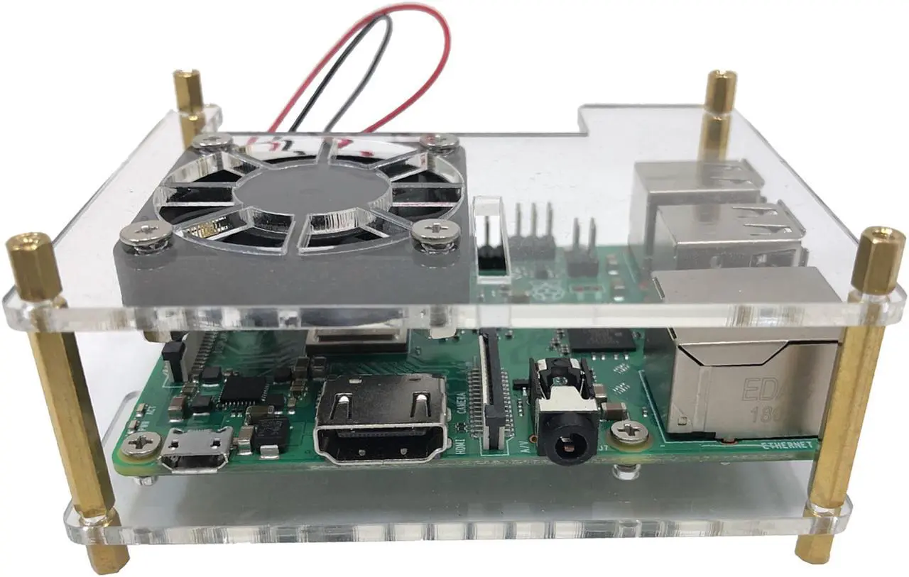 Micro Connectors RAS-PCS06PWR Stackable Acrylic Raspberry Pi 3 Case for Model B/B+ with Fan ...