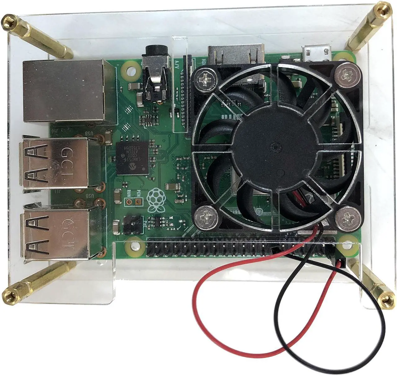 Micro Connectors RAS-PCS06PWR Stackable Acrylic Raspberry Pi 3 Case for Model B/B+ with Fan ...