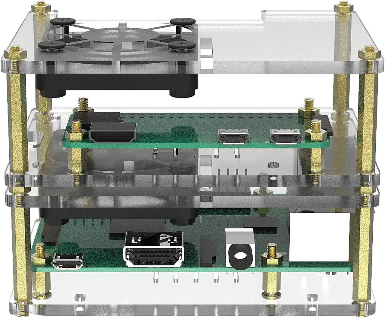 Micro Connectors RAS-PCS06PWR Stackable Acrylic Raspberry Pi 3 Case for Model B/B+ with Fan ...