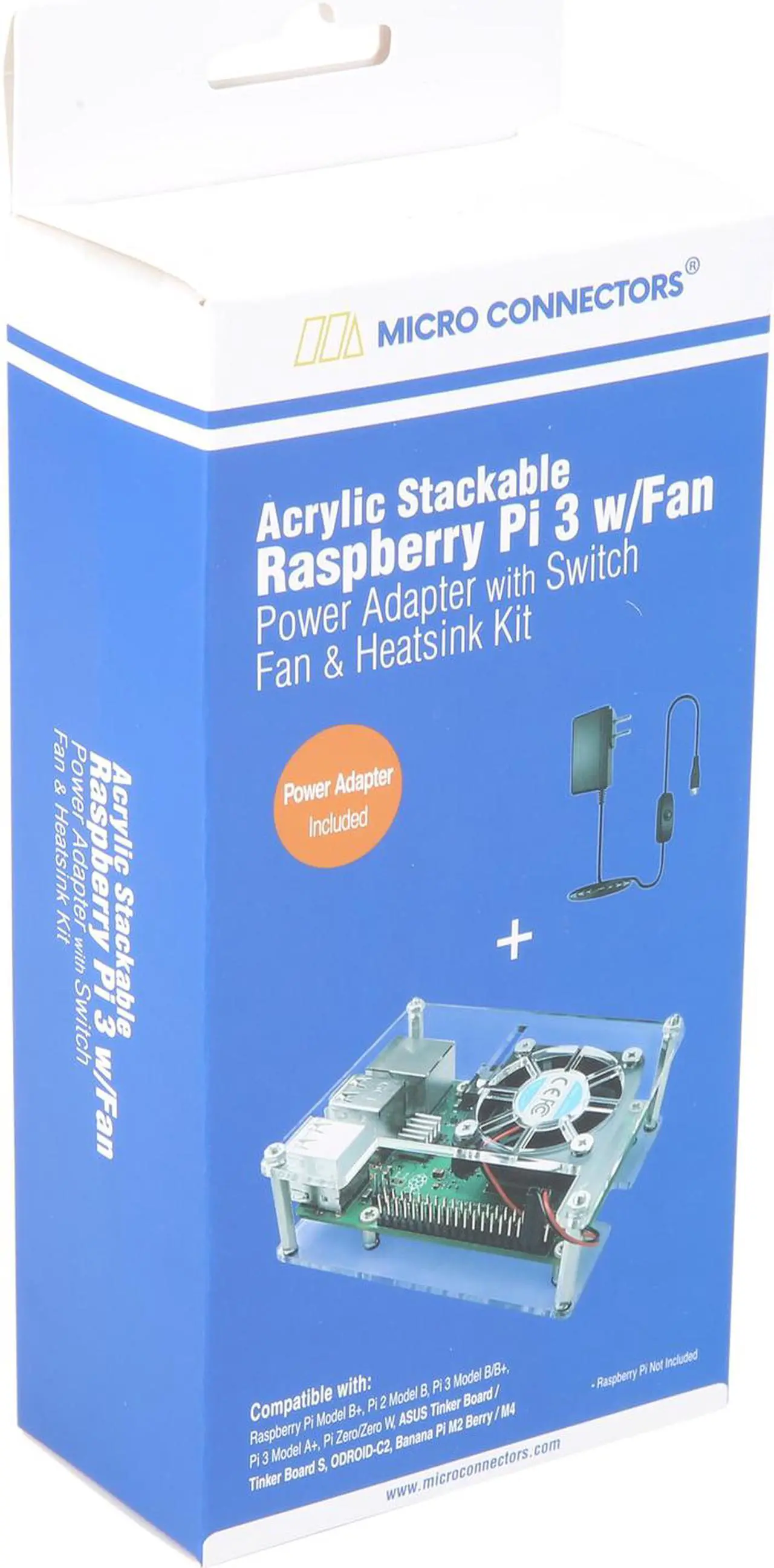 Micro Connectors RAS-PCS06PWR Stackable Acrylic Raspberry Pi 3 Case for Model B/B+ with Fan ...