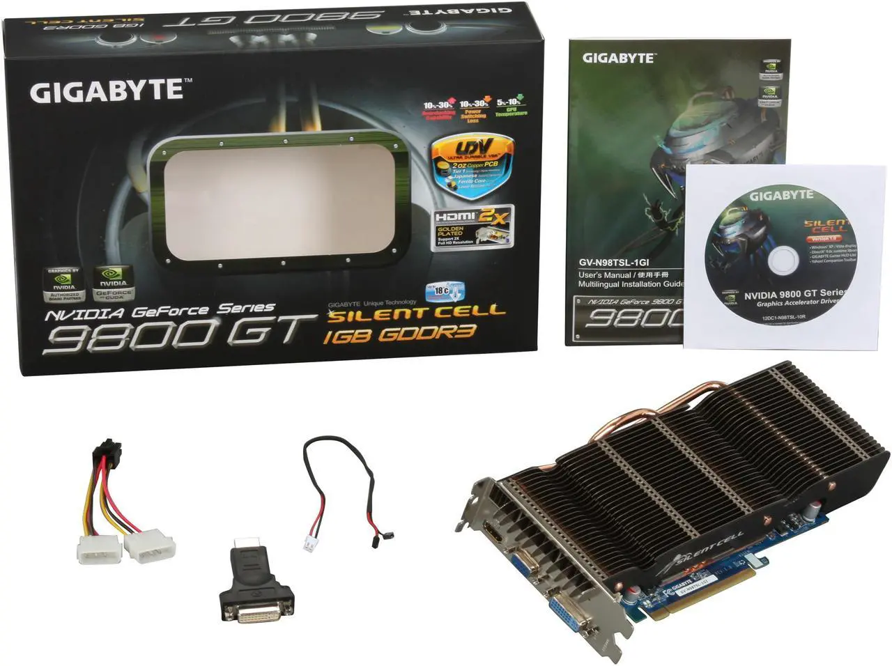 GIGABYTE GV-N98TSL-1GI GeForce 9800 GT 1GB Silent Cell 256-bit GDDR3 ...