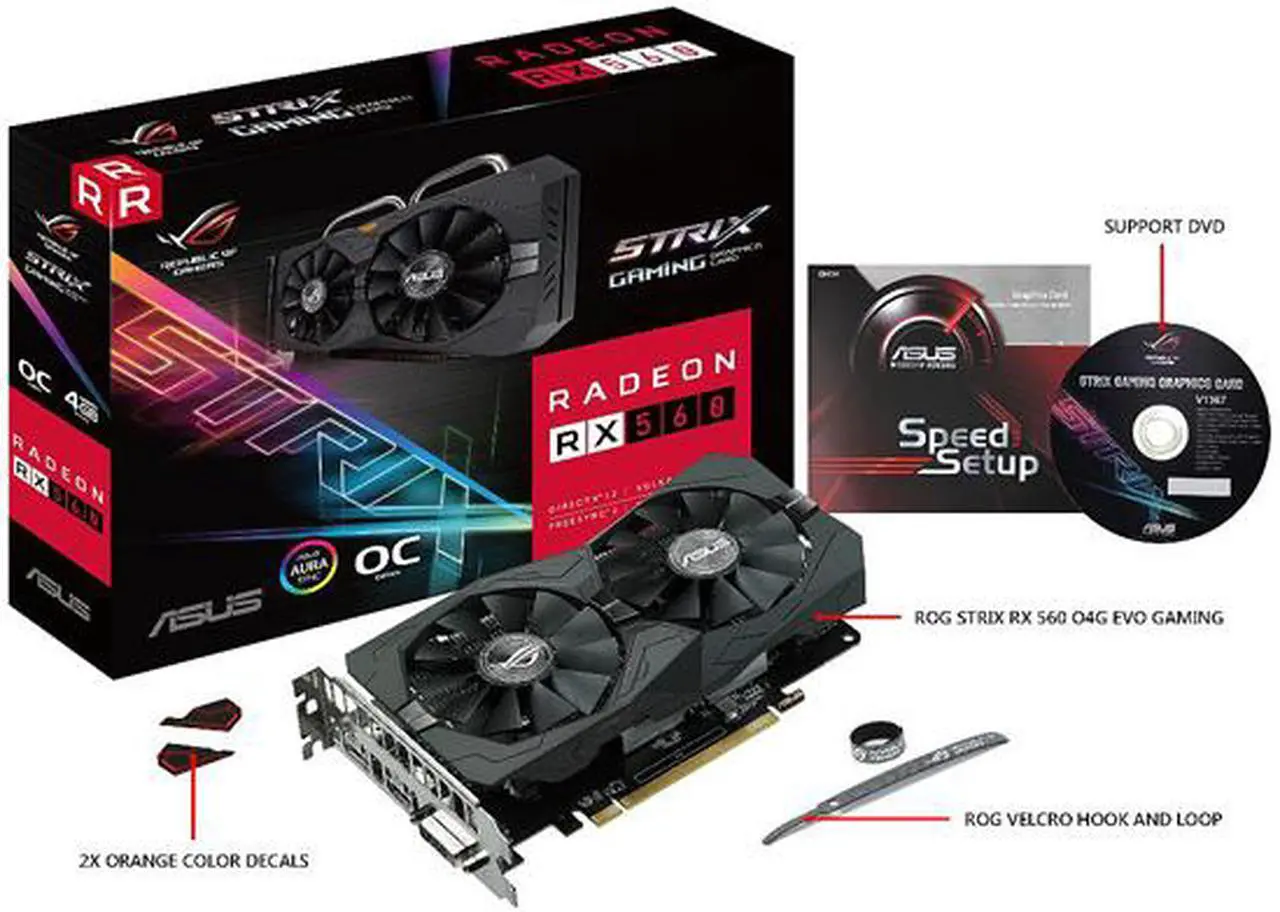 ASUS ROG Strix Radeon RX 560 O4G EVO Gaming OC Edition GDDR5 DP HDMI ...