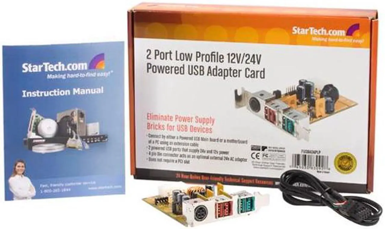StarTech.com 2 Port Low Profile 12V/24V Powered USB Adapter Card Model ...