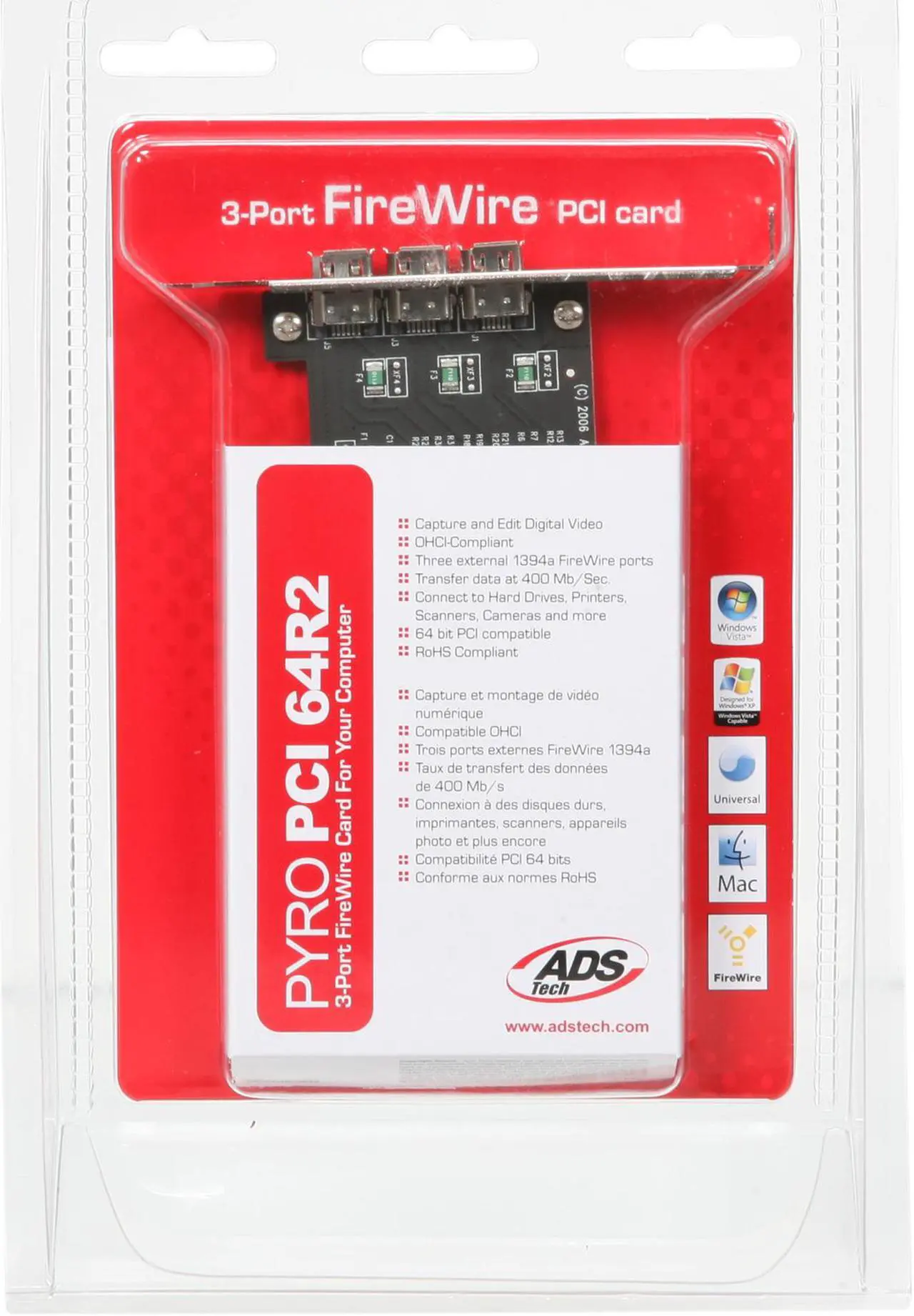 ADS Tech PYRO PCI 64R2 3 Ports Firewire PCI Card Model API-315 - Newegg.com