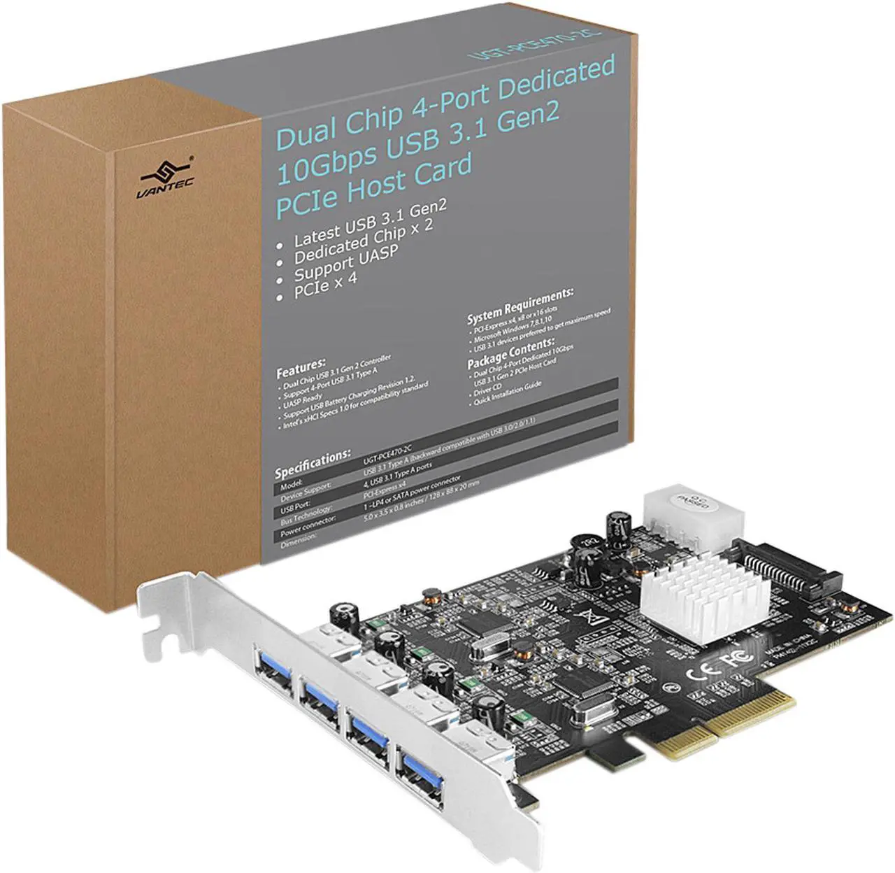 VANTEC UGT-PCE470-2C Dual Chip 4-Port Dedicated 10Gbps USB 3.1 Gen 2 PCIe Host Card - Newegg.com