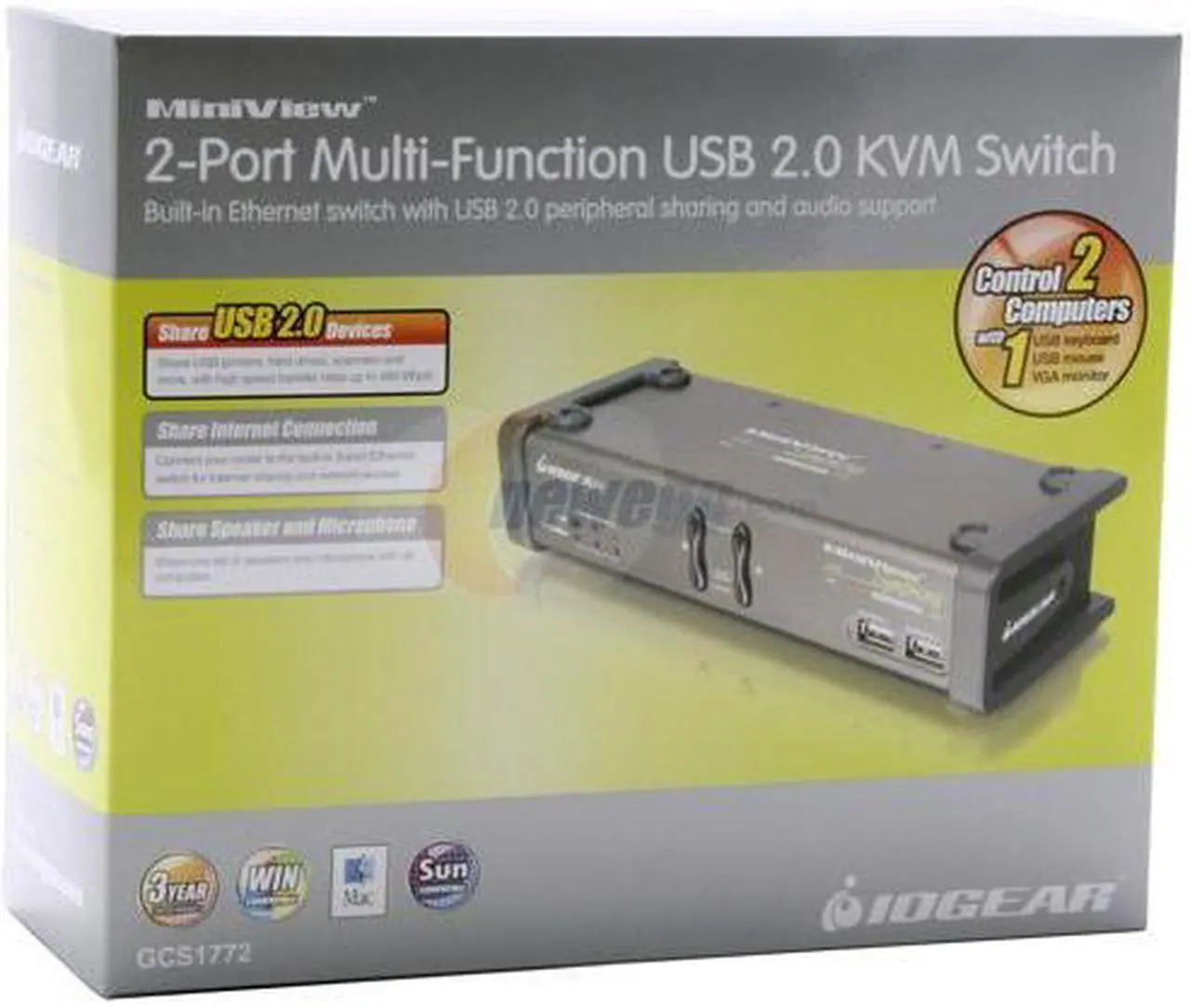 IOGEAR GCS1772 Miniview Symphony Multi-function KVM Switch with cables ...