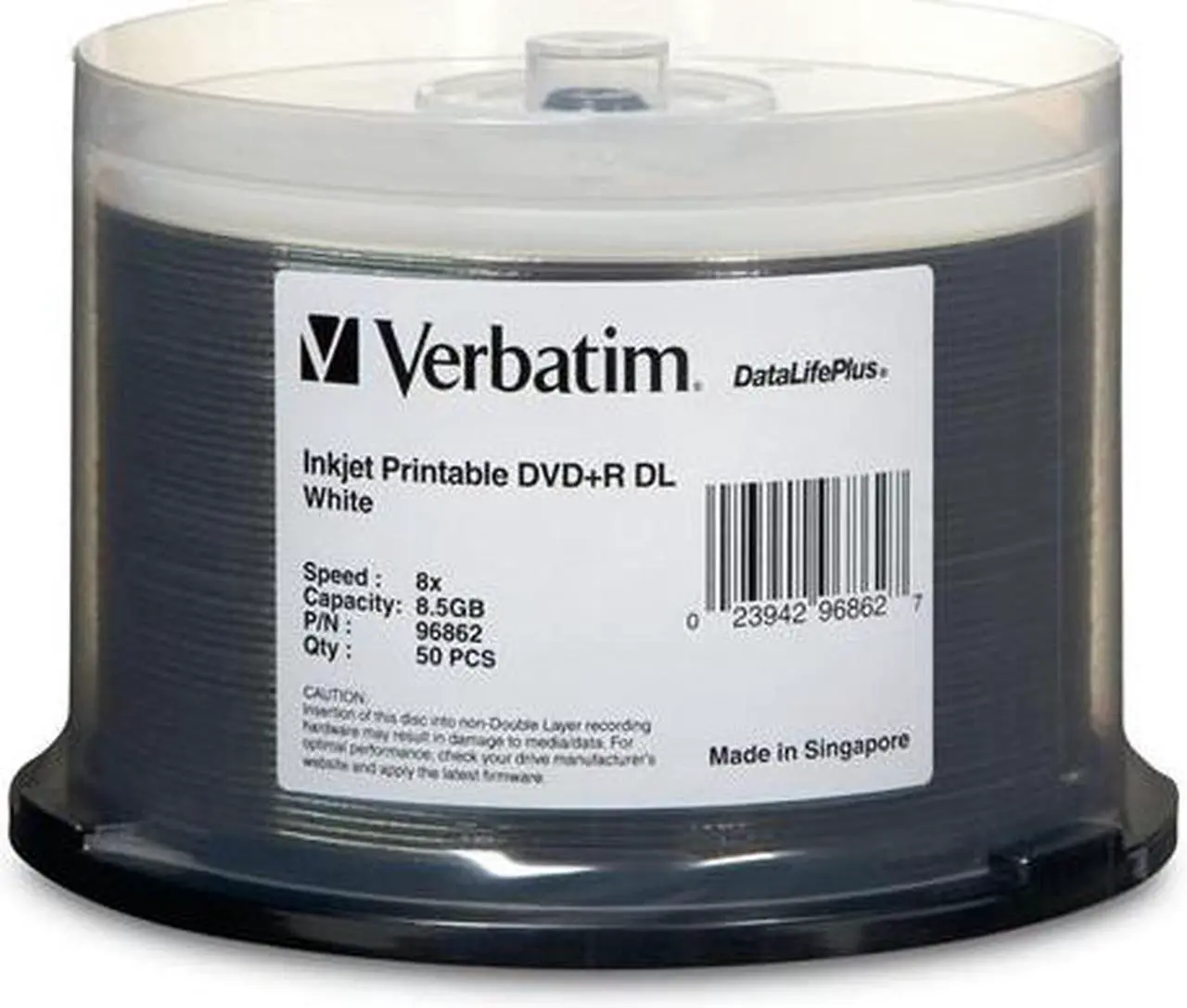 Verbatim 8.5GB 8X DVD+R DL White Inkjet Printable 50 Packs DataLifePlus Disc Model 96862 ...