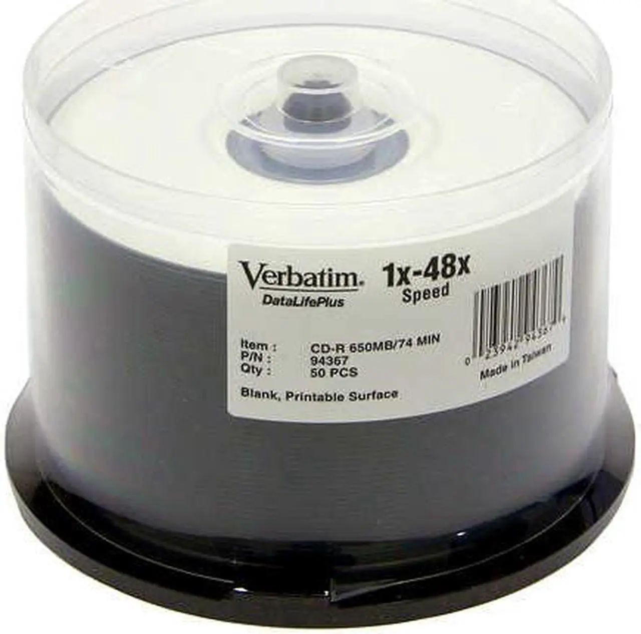 Verbatim DataLifePlus 650MB 48X CD-R Printable 50 Packs Disc Model ...