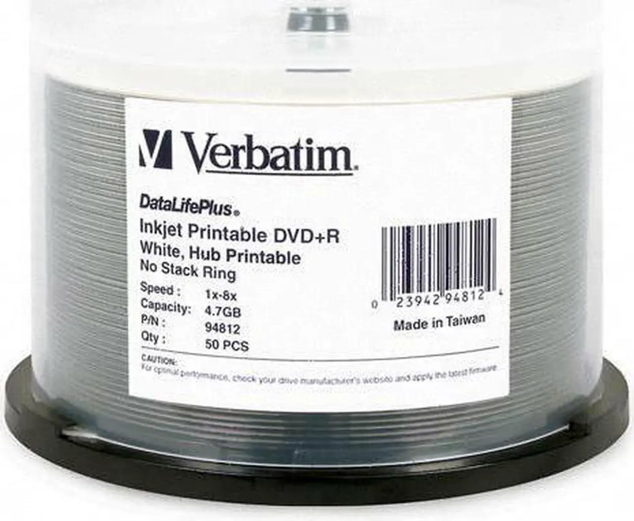 Verbatim DataLifePlus 4.7GB 8X DVD+R White Inkjet Printable, Hub Printable 50 Packs Disc Model ...