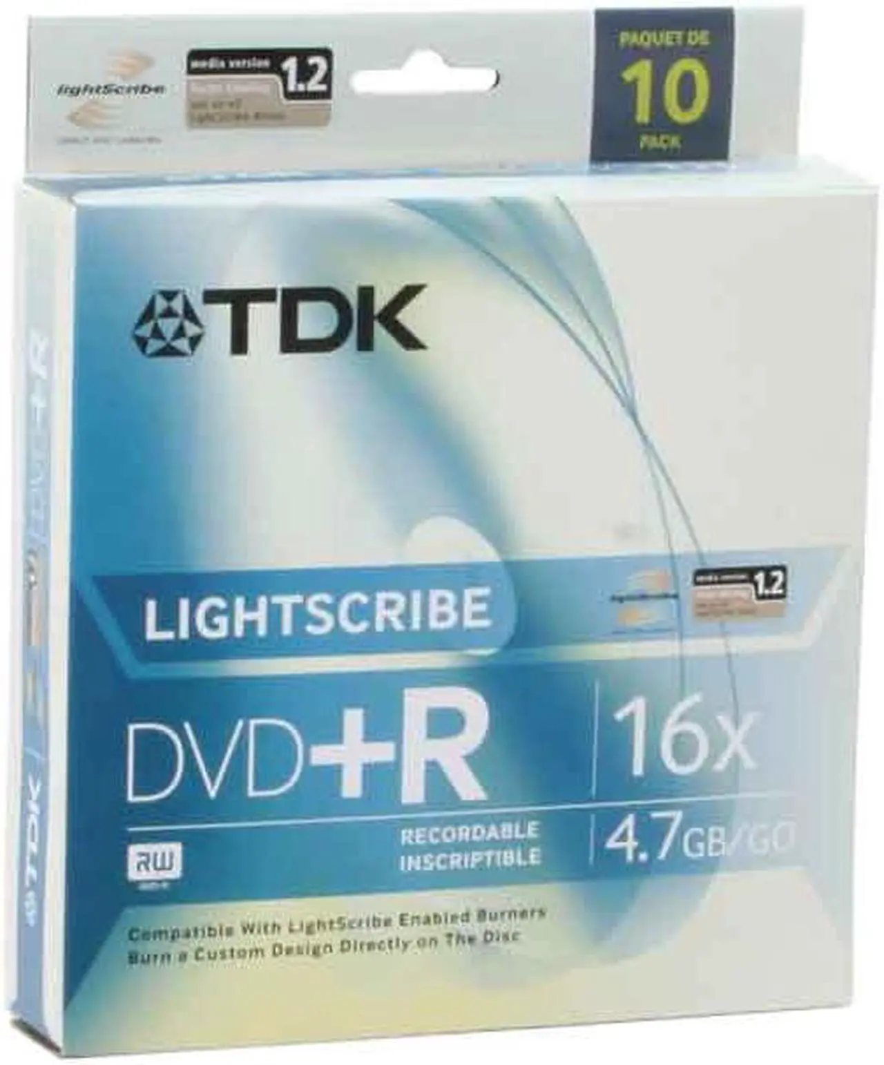 TDK 4.7GB 16X DVD+R LightScribe 10 Packs Disc Model DVD+R47LSFW10 ...