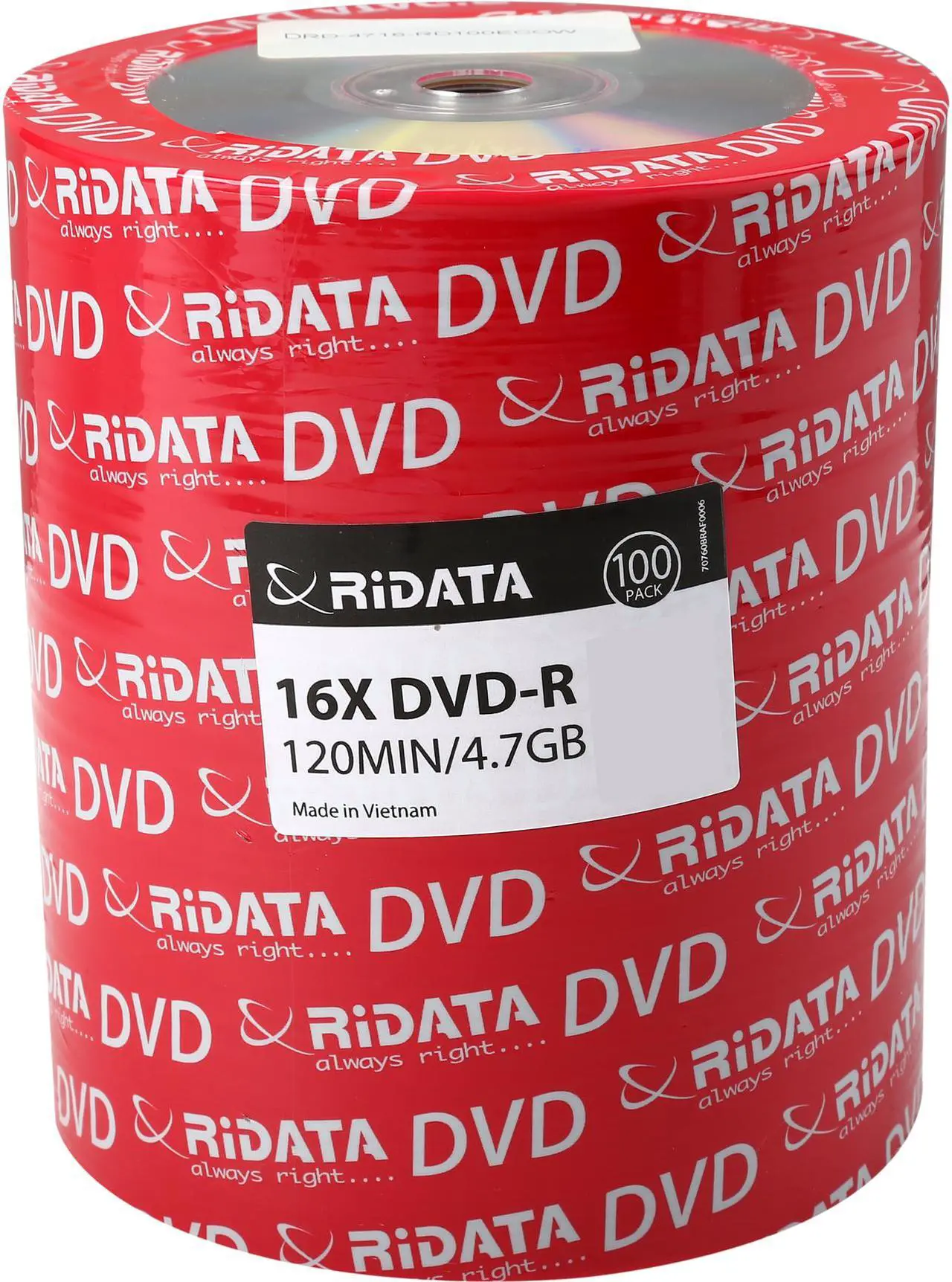 RiDATA 4.7 GB 16X DVD-R 100 Pack Shrink Wrap Model DRD-4716-RD100ECOW - Newegg.com