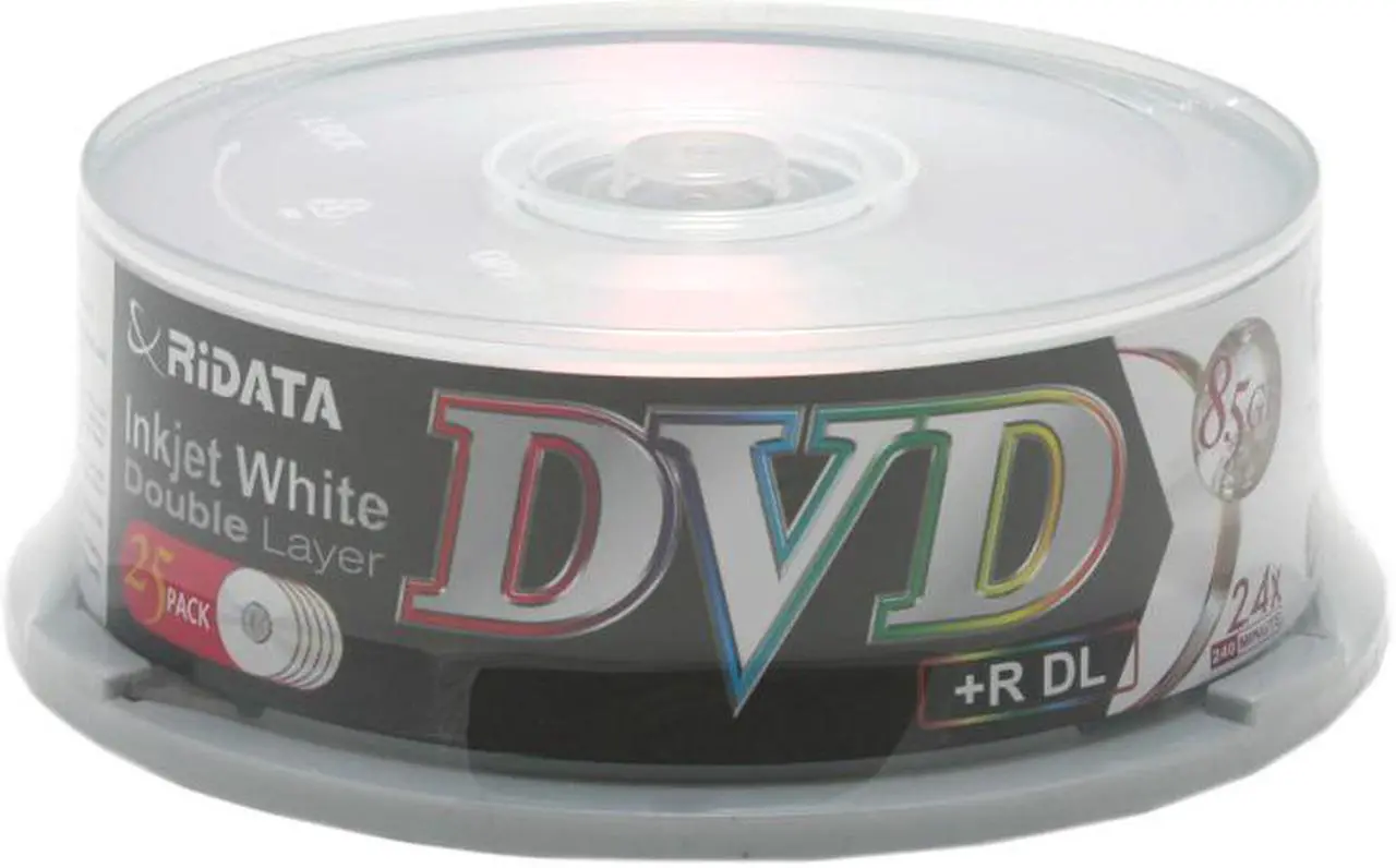 RiDATA 8.5GB 2.4X DVD+R DL White Inkjet Printable 25 Packs Dual Layer Disc Model DRD+85-RDIW ...