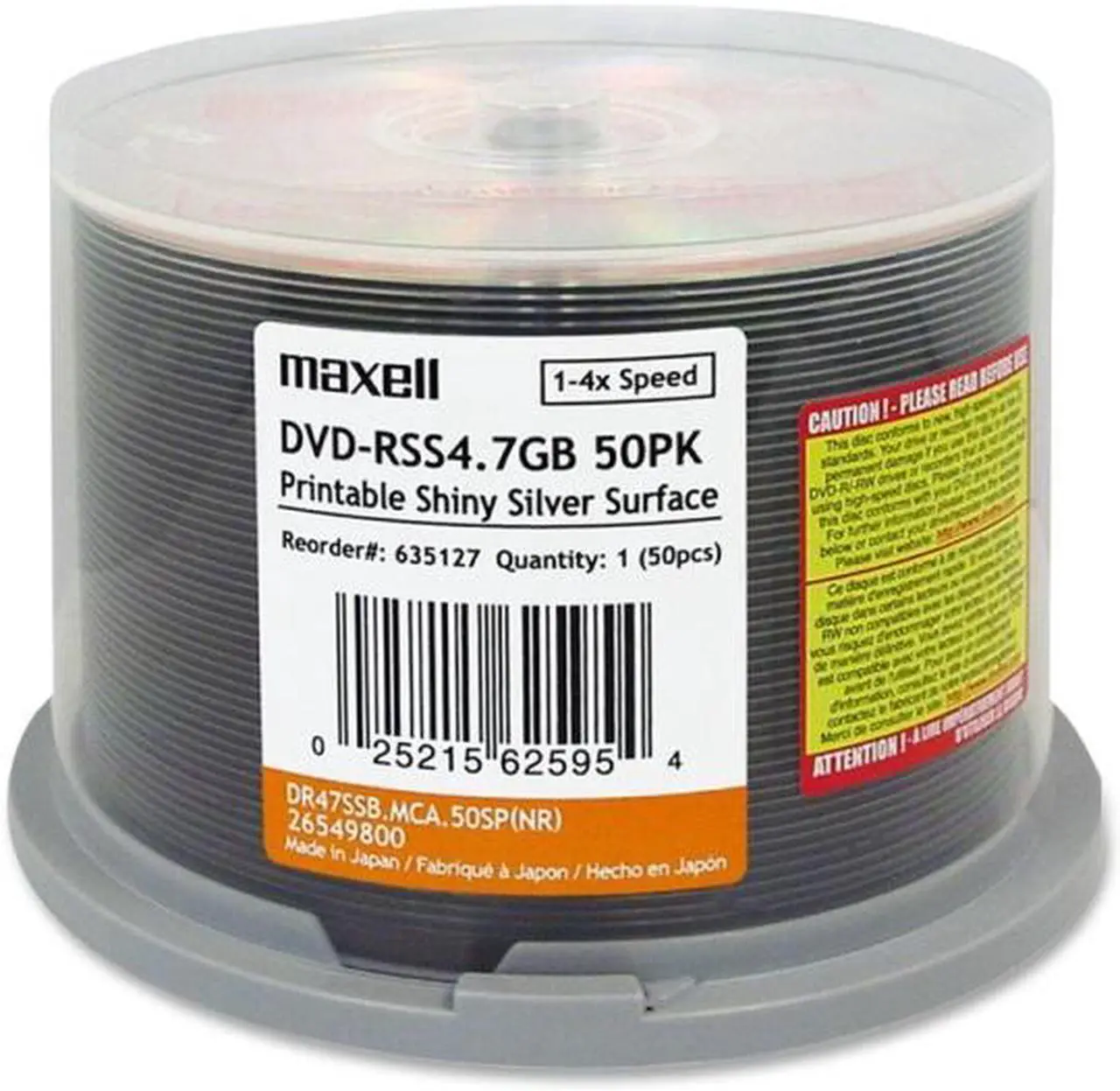 maxell 4.7GB 4X DVD-R Thermal Printable 50 Packs Shiny Silver Surface ...