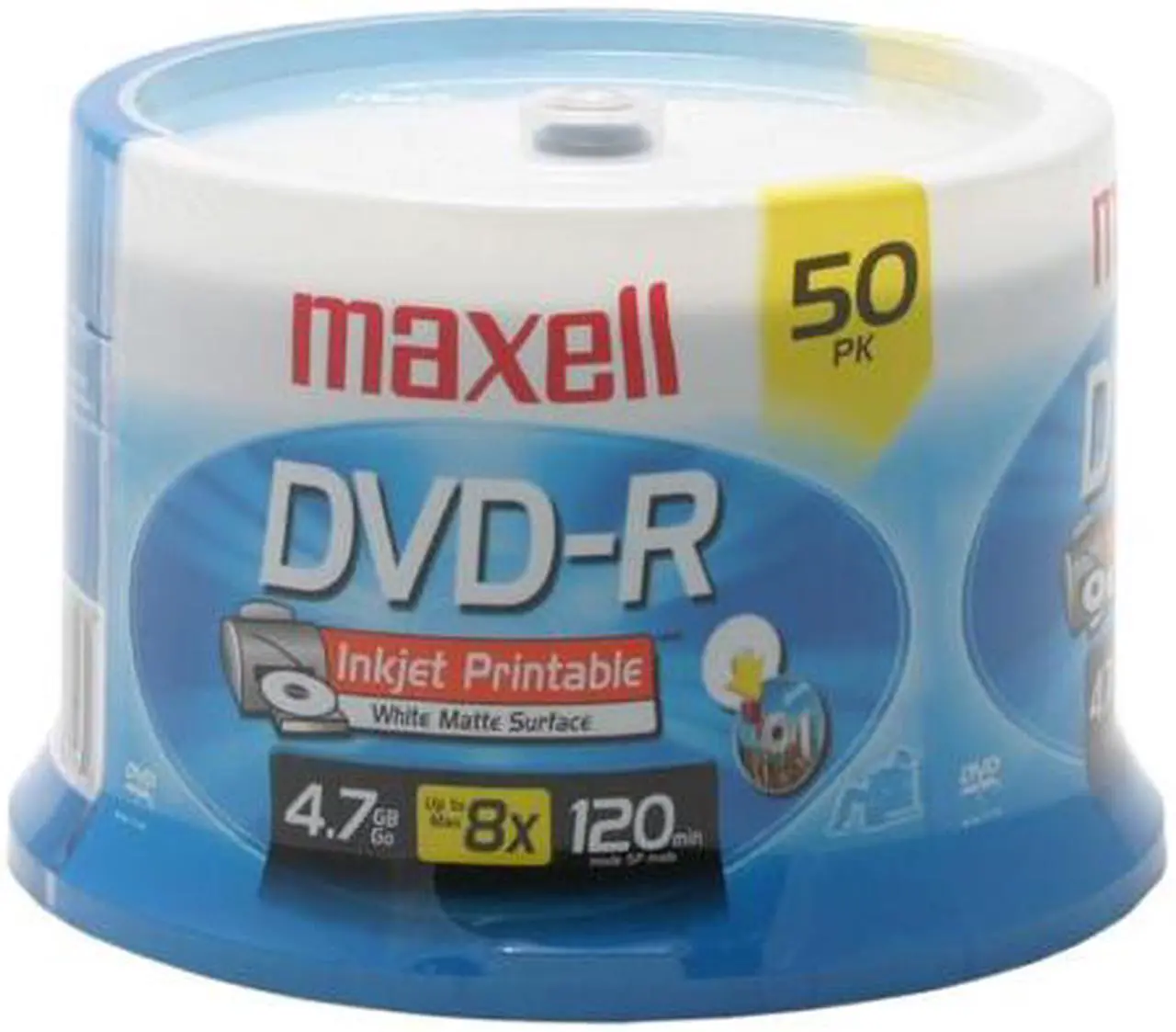 maxell 4.7GB 8X DVD-R Inkjet Printable 50 Packs Disc Model 635129 ...