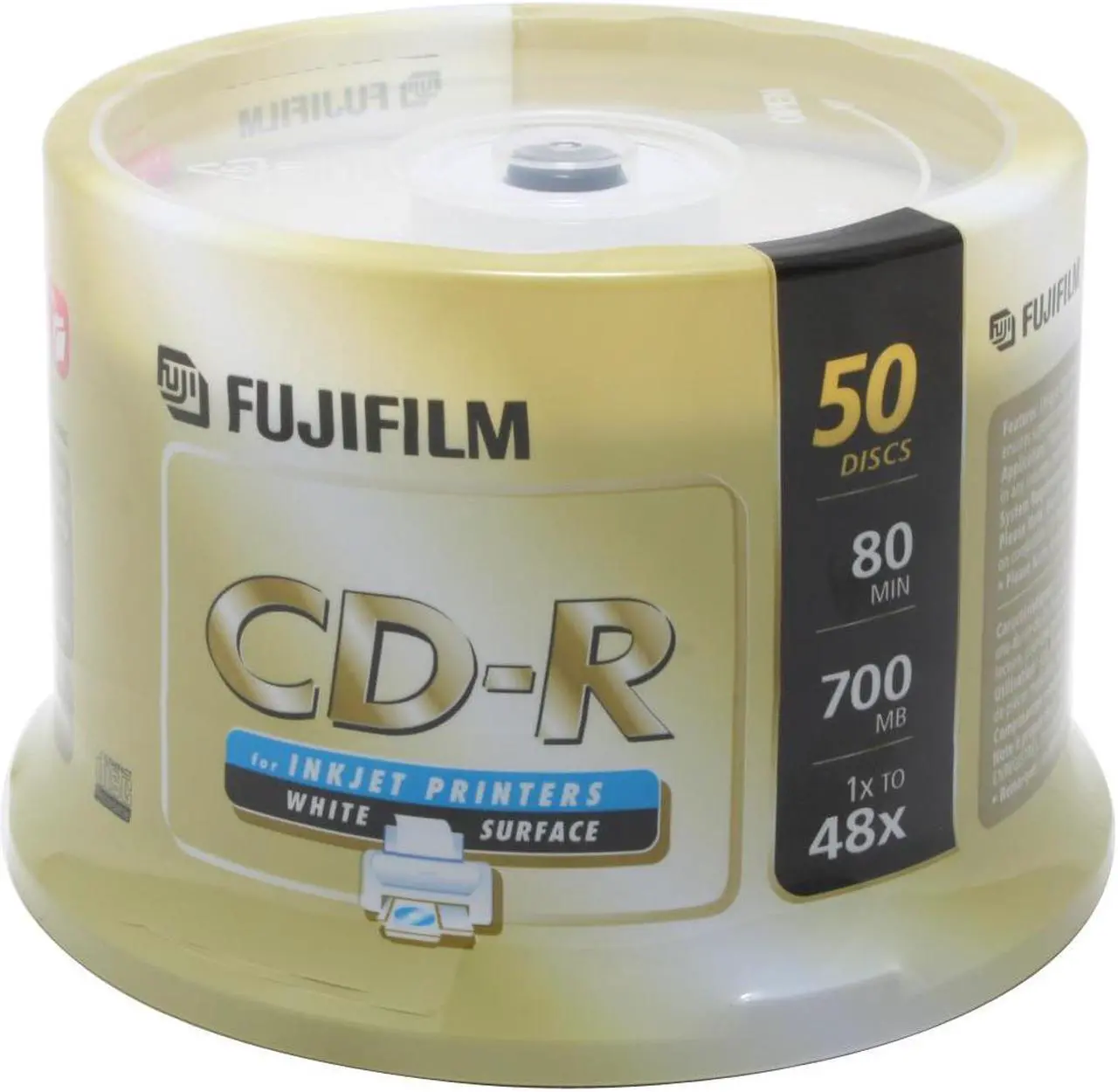 FUJIFILM 700MB 48X CD-R Inkjet Printable 50 Packs Disc Model 25307211 ...