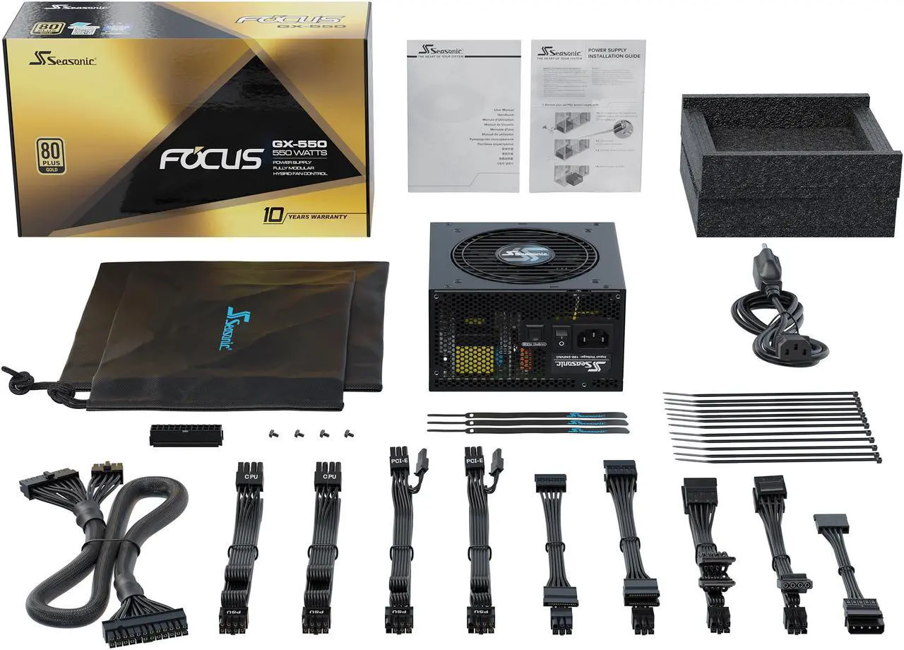 Seasonic FOCUS GX-550, 550W 80+ Gold, Full-Modular, Fan Control in Fanless, Silent, and Cooling ...