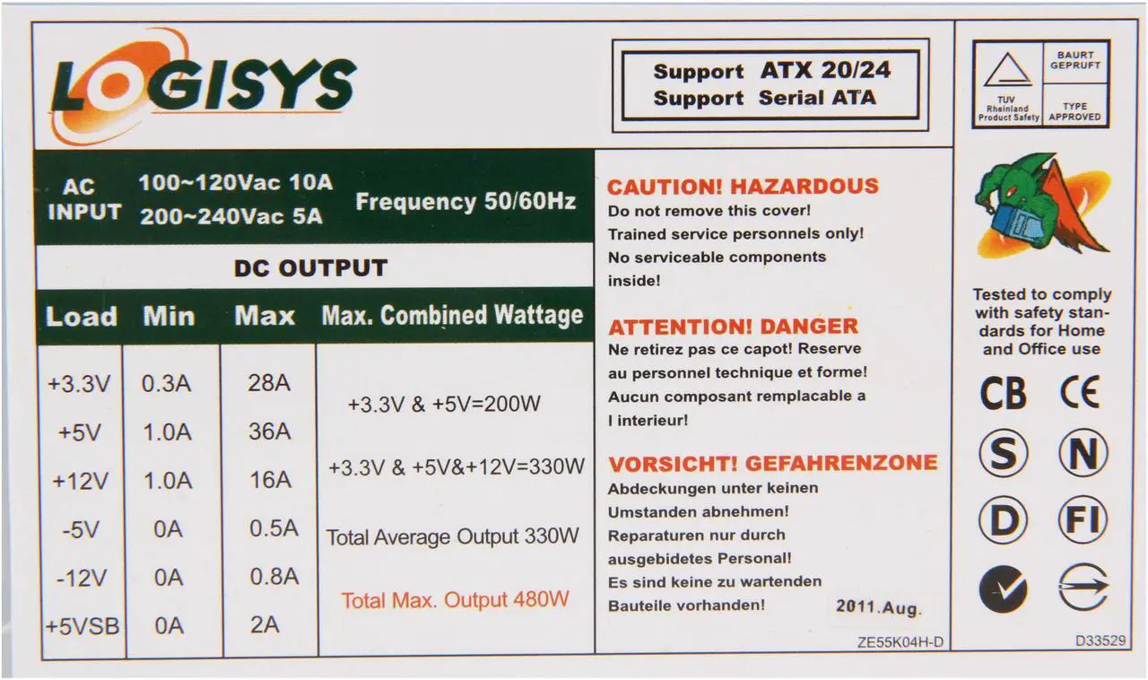 LOGISYS Computer PS480D 480 W Power Supply - Newegg.com