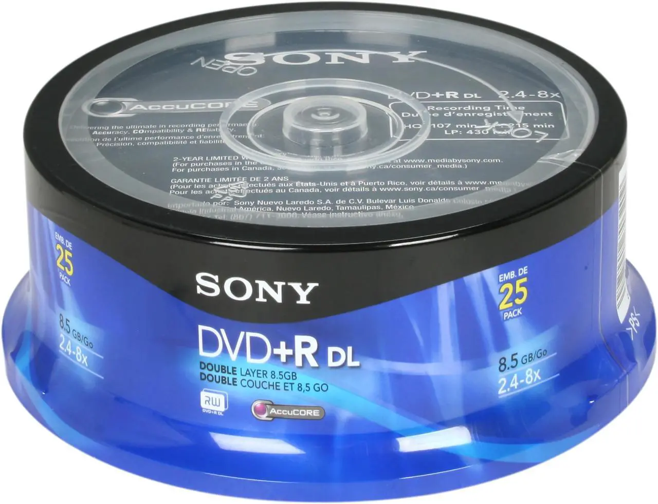 SONY 8.5GB 8X DVD+R DL 25 Packs Disc Model 25DPR85RS2 - Newegg.com