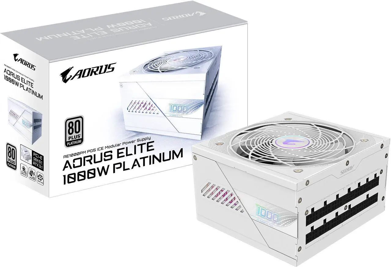 GIGABYTE AORUS ELITE ICE PSU - 1000W 80 PLUS Platinum Certified - PCIe5 ...