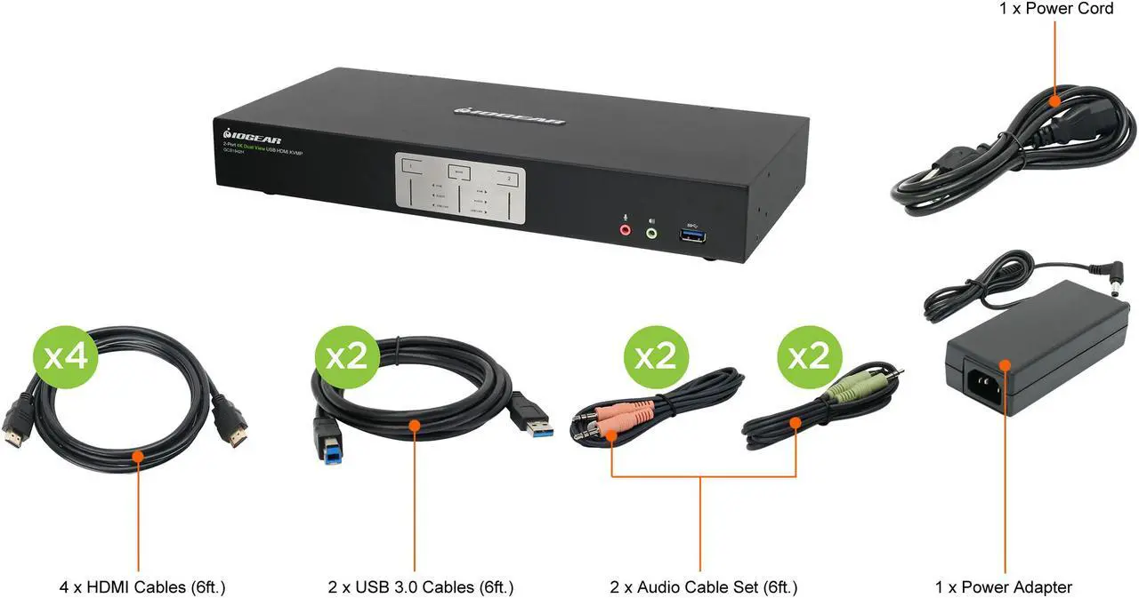 IOGEAR 2-Port 4K Dual View KVMP Switch with HDMI Connection, USB 3.0 ...