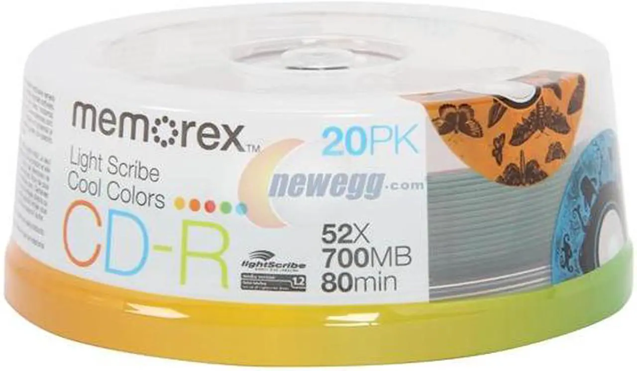 memorex 700MB 52X CD-R LightScribe 20 Packs Cool Colors Disc Model ...