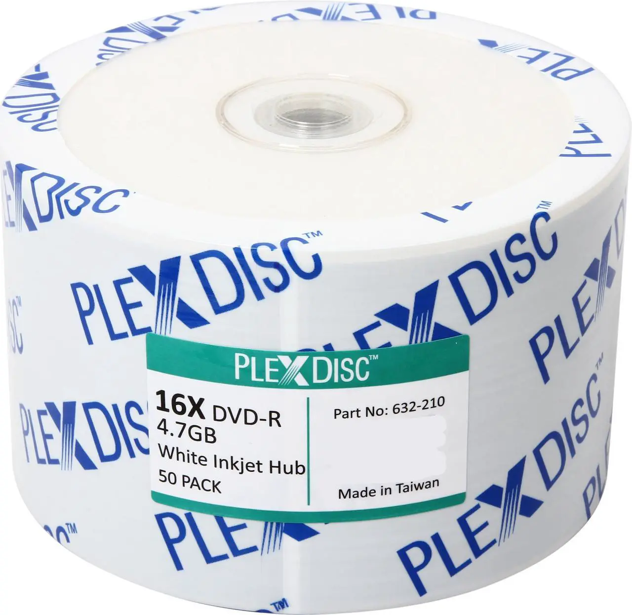 PlexDisc 4.7GB 16X DVD-R White Inkjet Printable 50 Packs Disc Model 632 ...