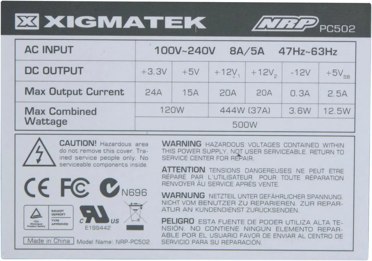 XIGMATEK ACXTNRP-PC502 500 W Power Supply - Newegg.com