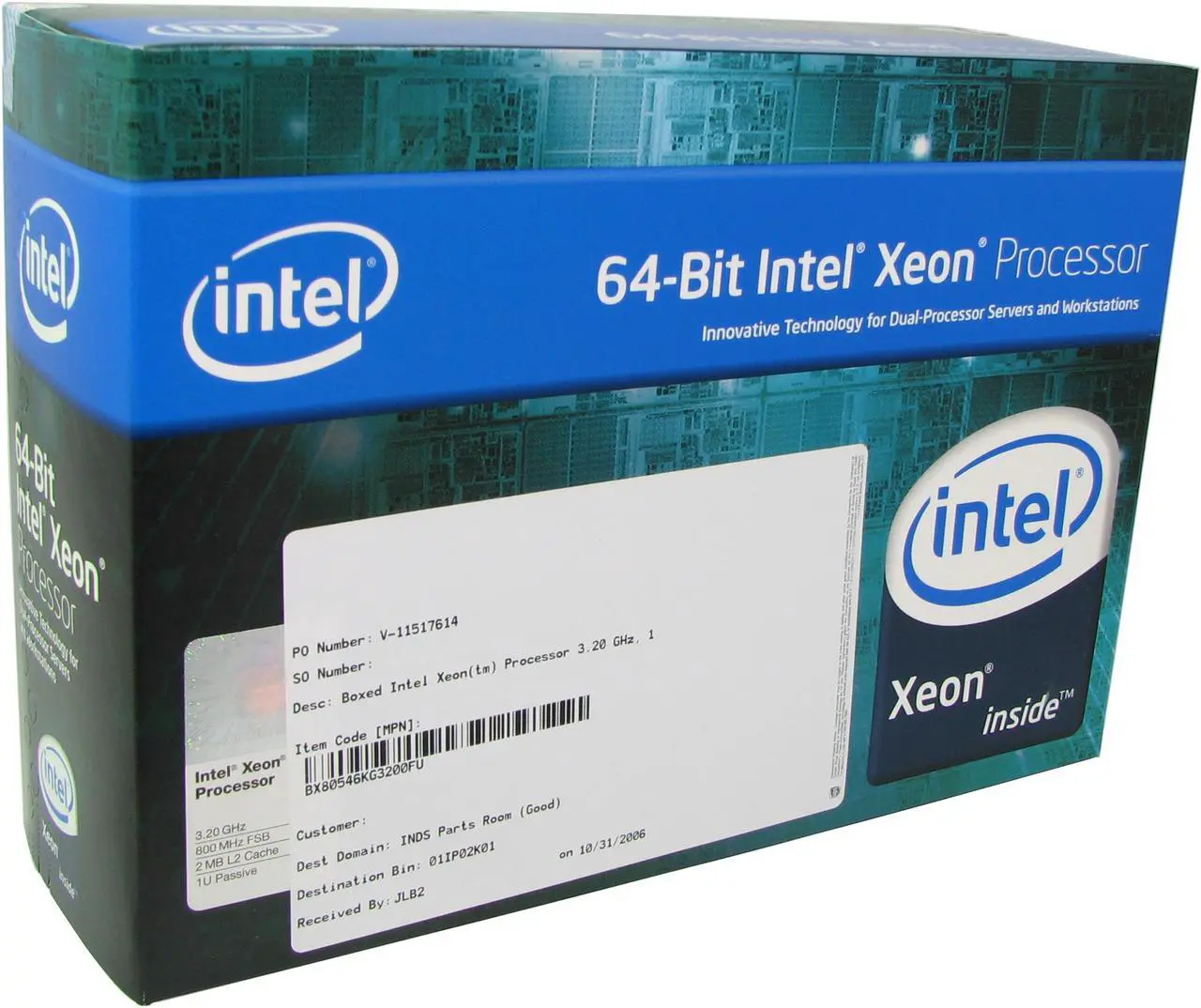 Intel Xeon EM64T 3.2 3.2 GHz Socket 604 110W BX80546KG3200FP 1U Passive ...