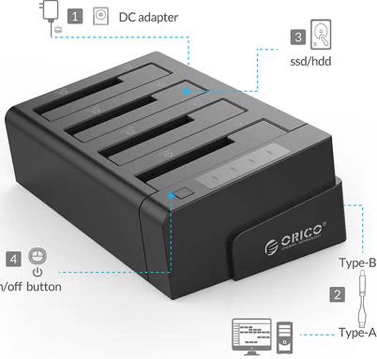 ORICO 64TB USB 3.0 to SATA I/II/III 4 Bay External Hard Drive Docking ...