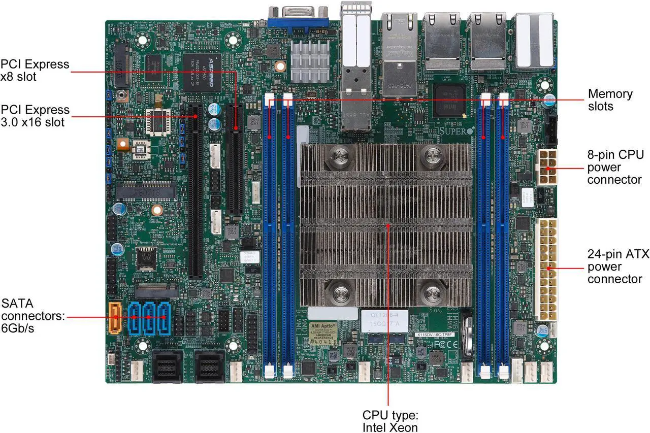 Supermicro MB MBD-X11SDV-8C-TP8F-B Xeon D-2146NT 256GB DDR4 VGA D-Sub F-ATX - Bulk packaging ...