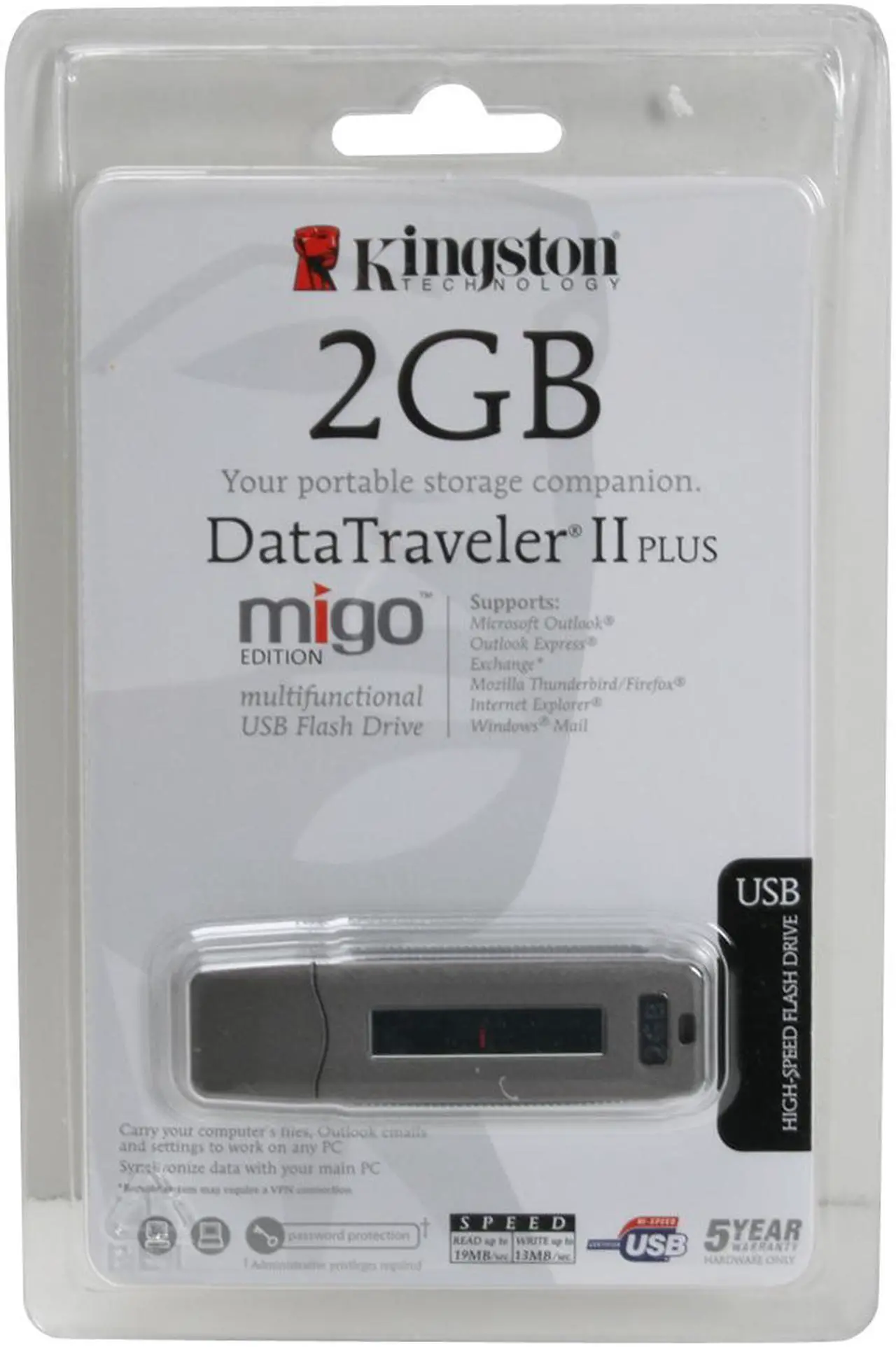 Kingston DataTraveler II 2GB Flash Drive (USB2.0 Portable) w/Security ...