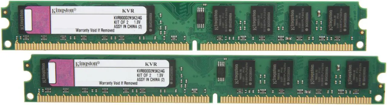 Kingston ValueRAM 4GB (2 x 2GB) DDR2 800 (PC2 6400) Dual Channel Kit Desktop Memory Model ...