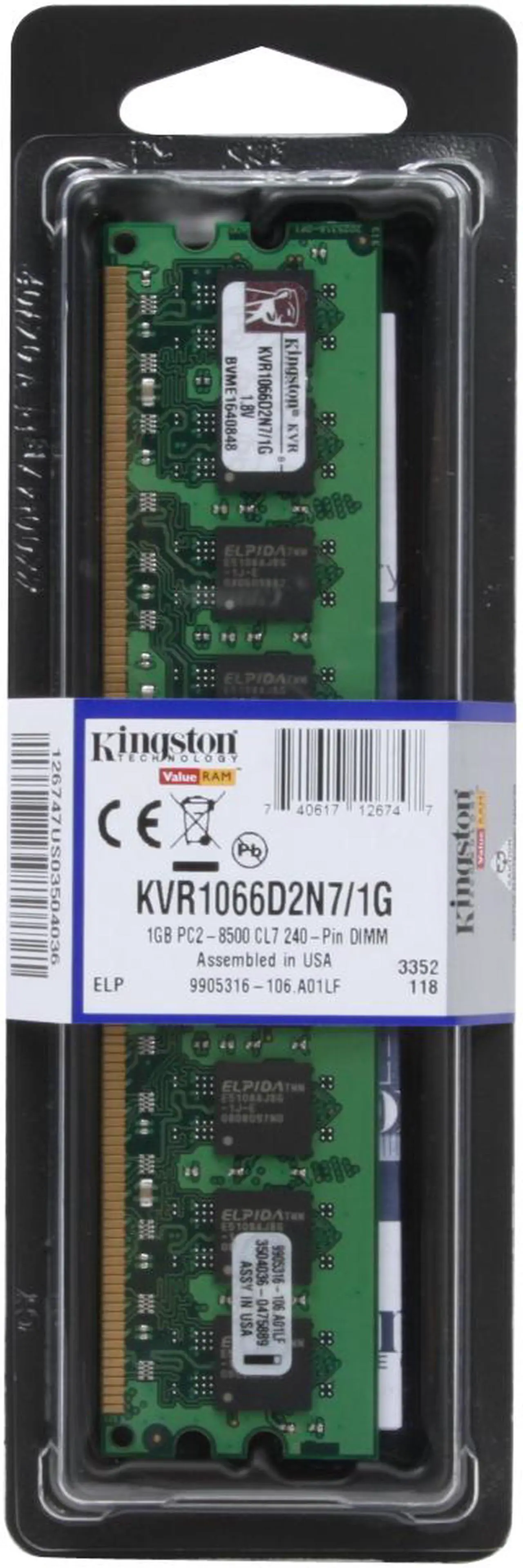 Kingston 1GB DDR2 1066 (PC2 8500) Desktop Memory Model KVR1066D2N7/1G ...