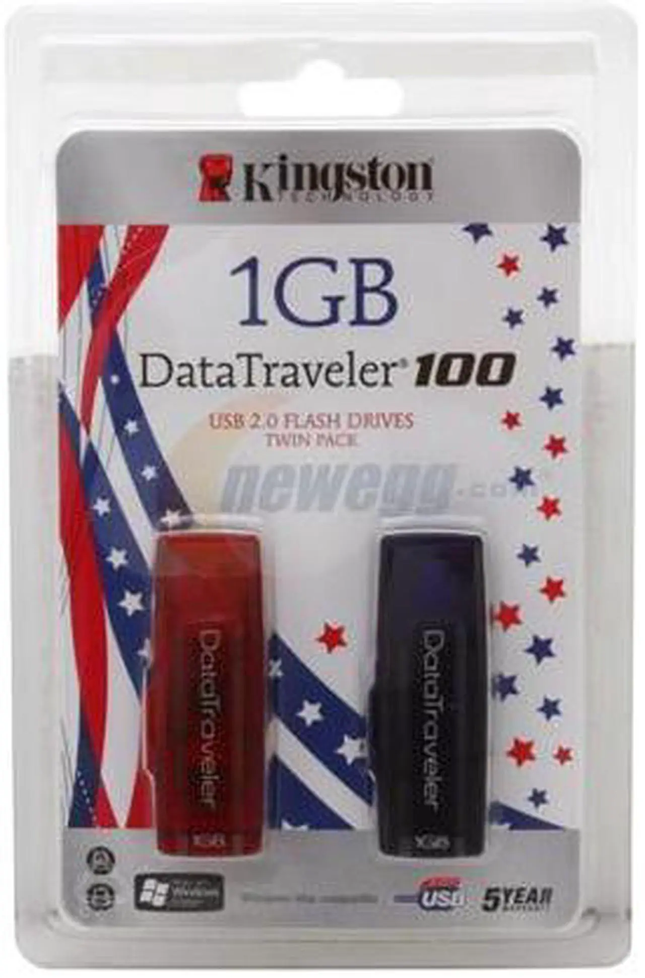 Kingston DT100 2GB (1GB x 2) DT100R & DT100B Patriotic Twin Pack Flash ...