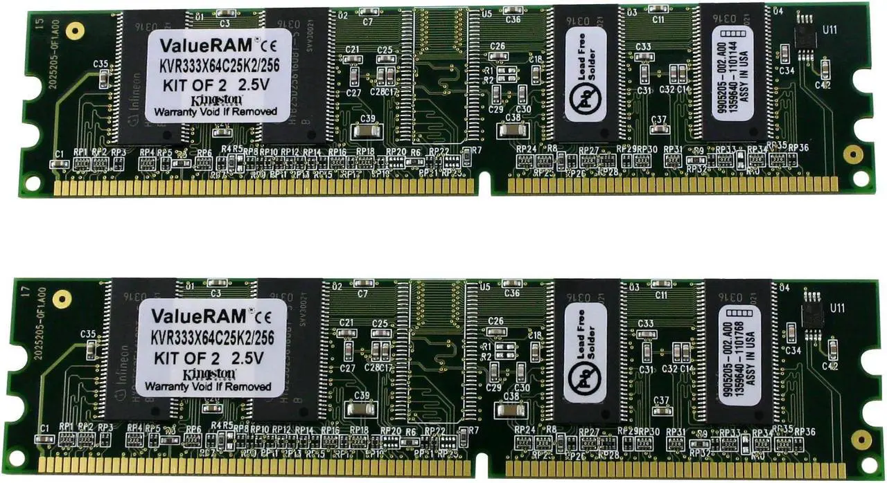 Kingston ValueRAM 256MB (2 x 128MB) 184-Pin DDR SDRAM DDR 333 (PC 2700) Dual Channel Kit System ...